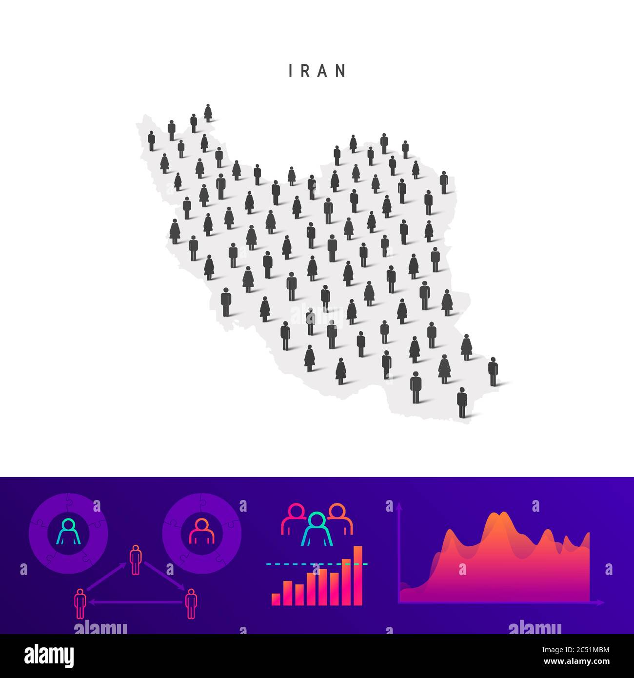 Iran people map. Detailed vector silhouette. Mixed crowd of men and ...