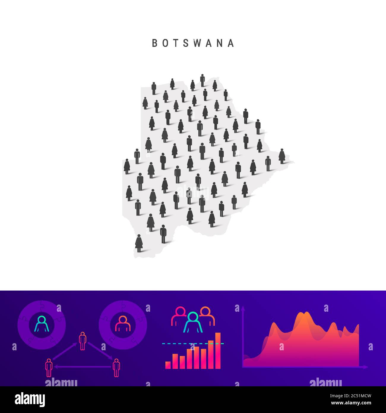 Botswana people map. Detailed vector silhouette. Mixed crowd of men and ...