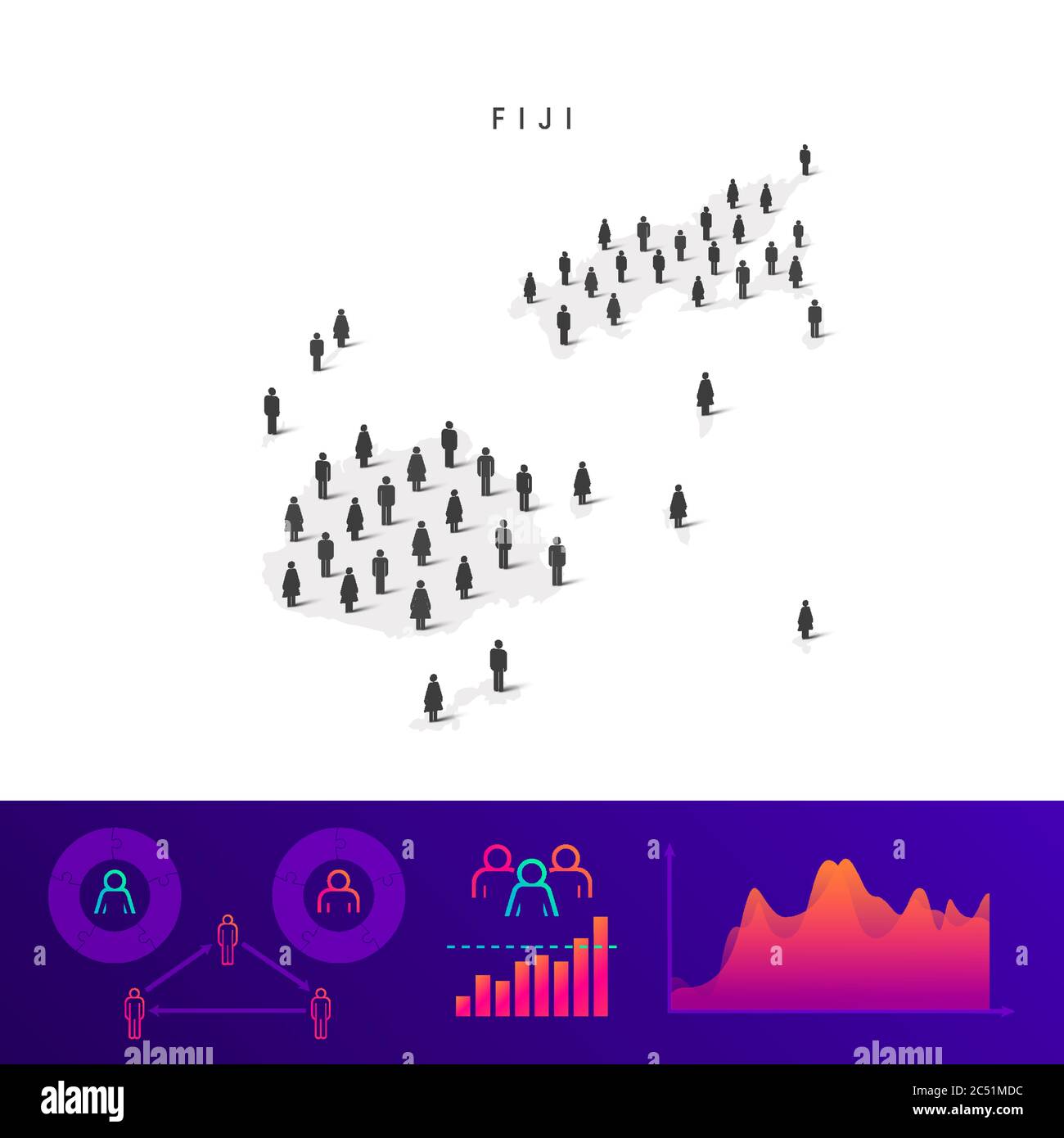 Fiji people map. Detailed vector silhouette. Mixed crowd of men and ...