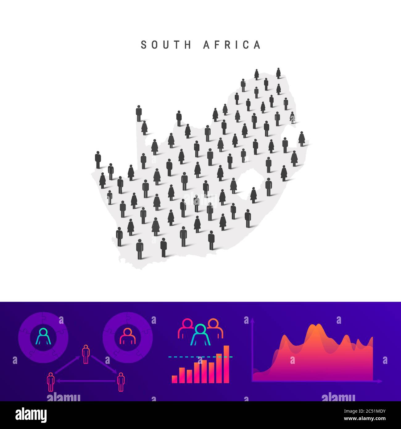 South Africa people map. Detailed vector silhouette. Mixed crowd of men ...