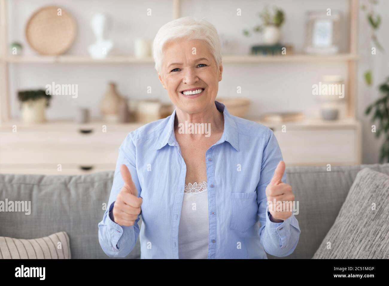 Life Insurance For Retirement. Happy Senior Lady Showing Thumb Up At ...