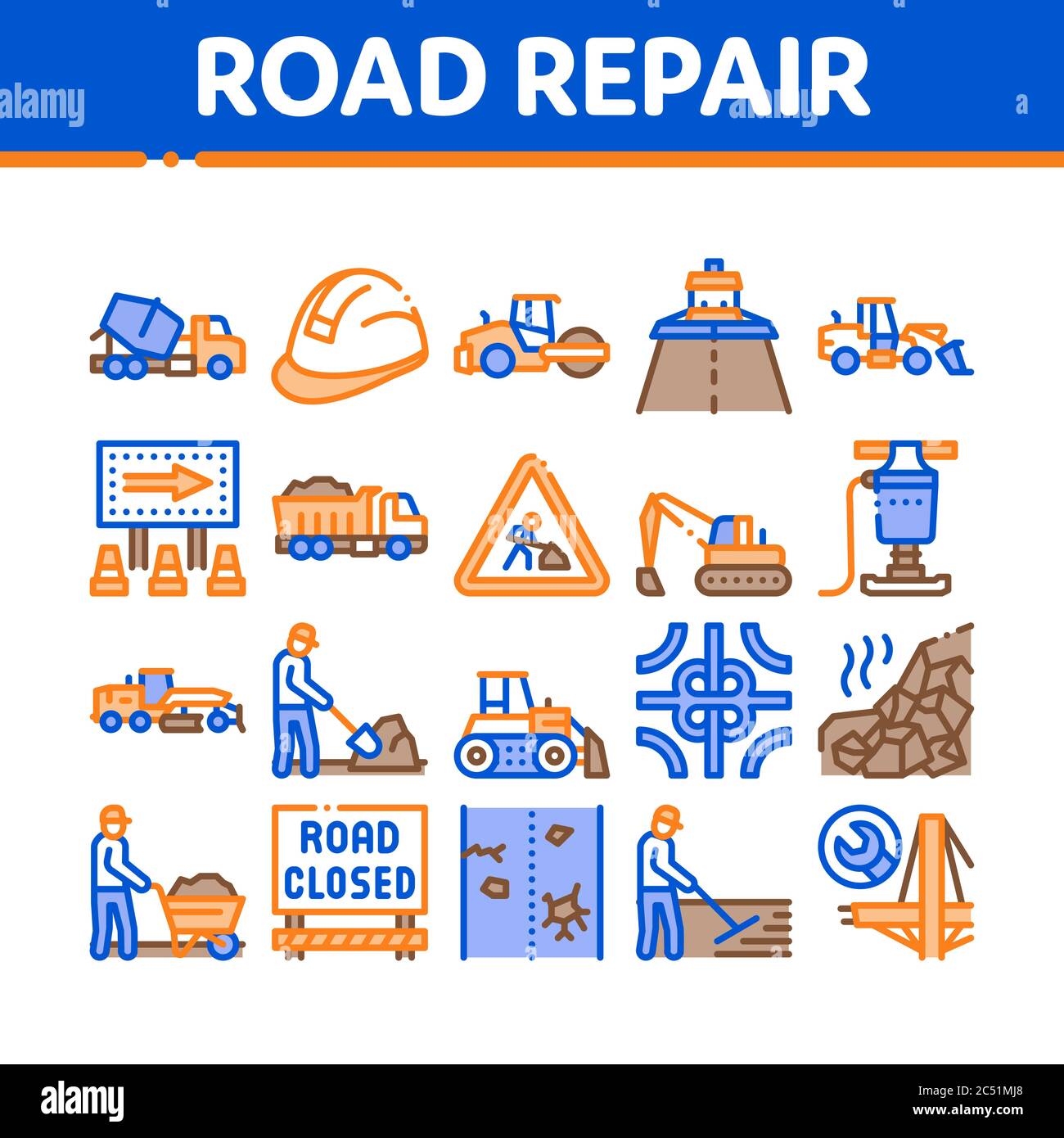 Road Repair And Construction Icons Set Vector Stock Vector Image & Art ...