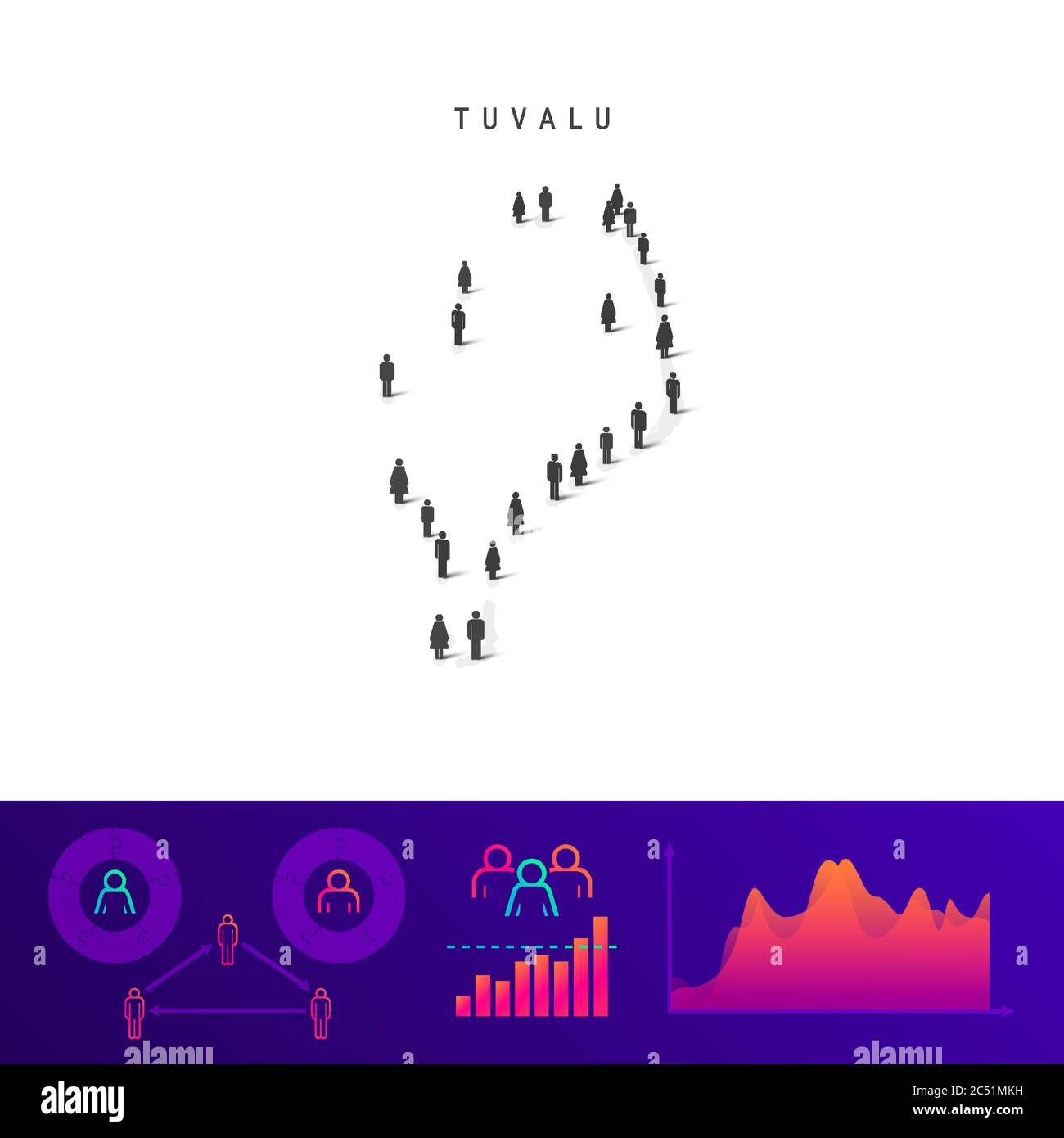 Tuvalu people map. Detailed vector silhouette. Mixed crowd of men and ...