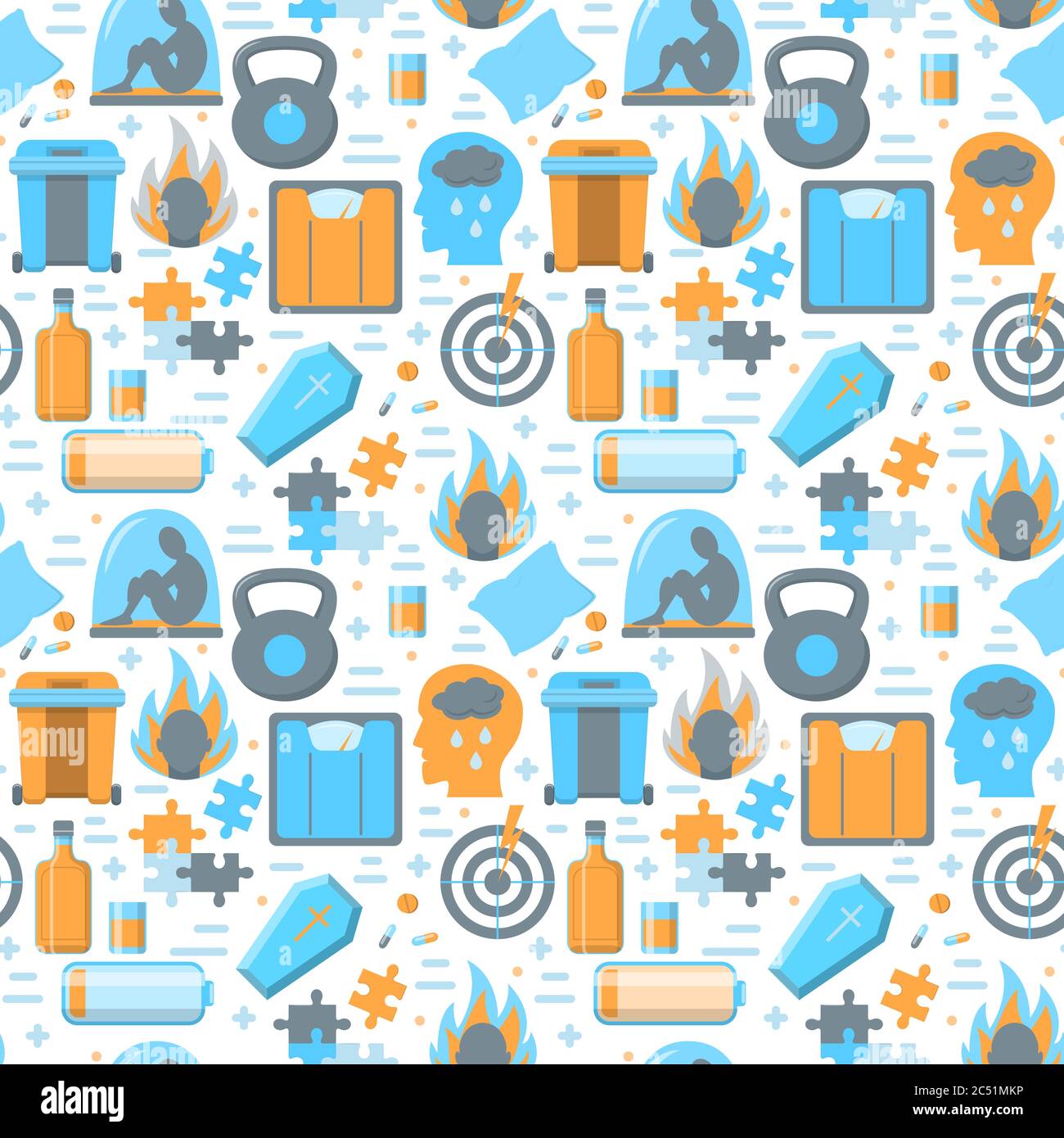 Seamless pattern with depression symptoms icons on white background ...