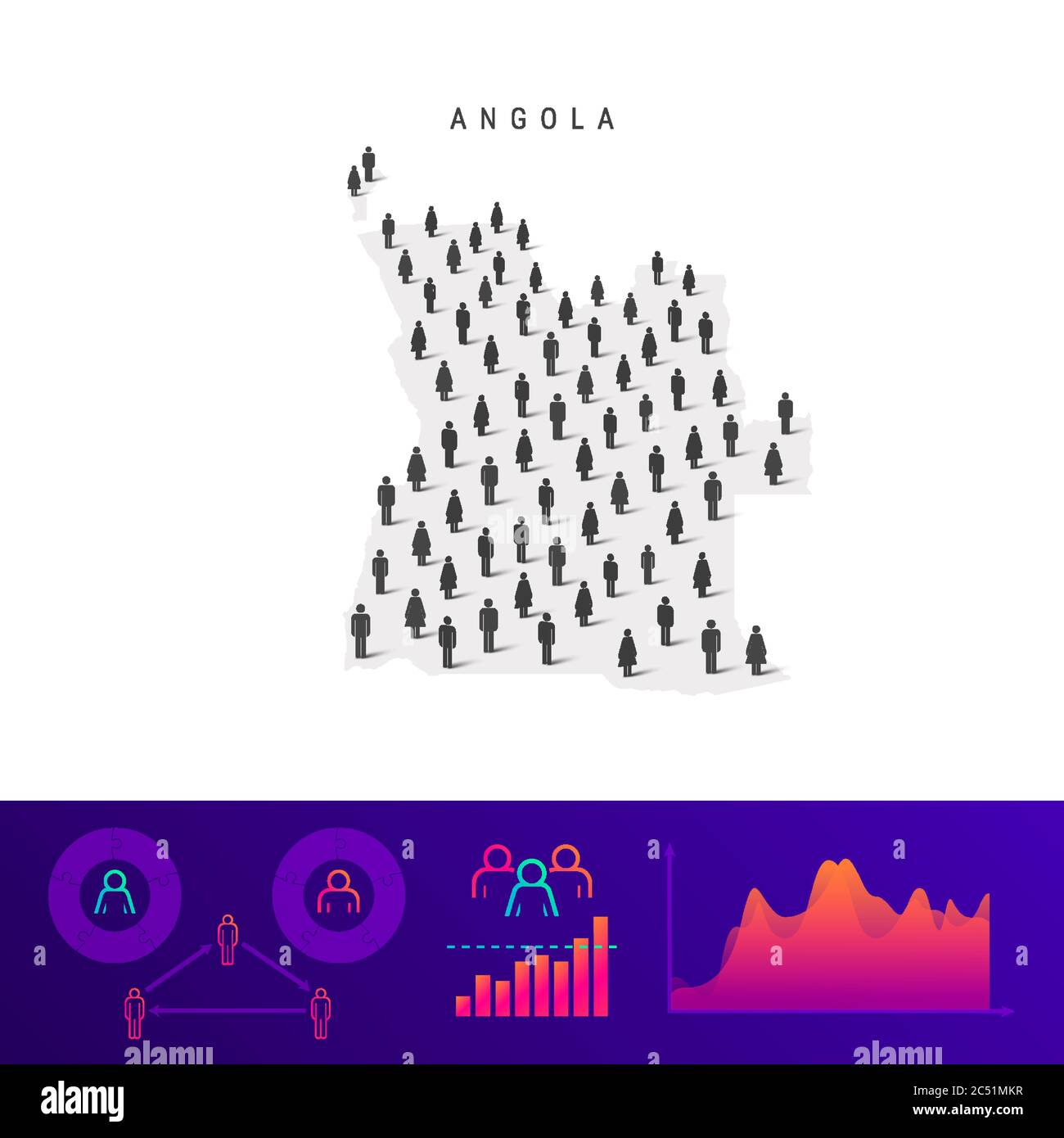 Angola people map. Detailed vector silhouette. Mixed crowd of men and ...