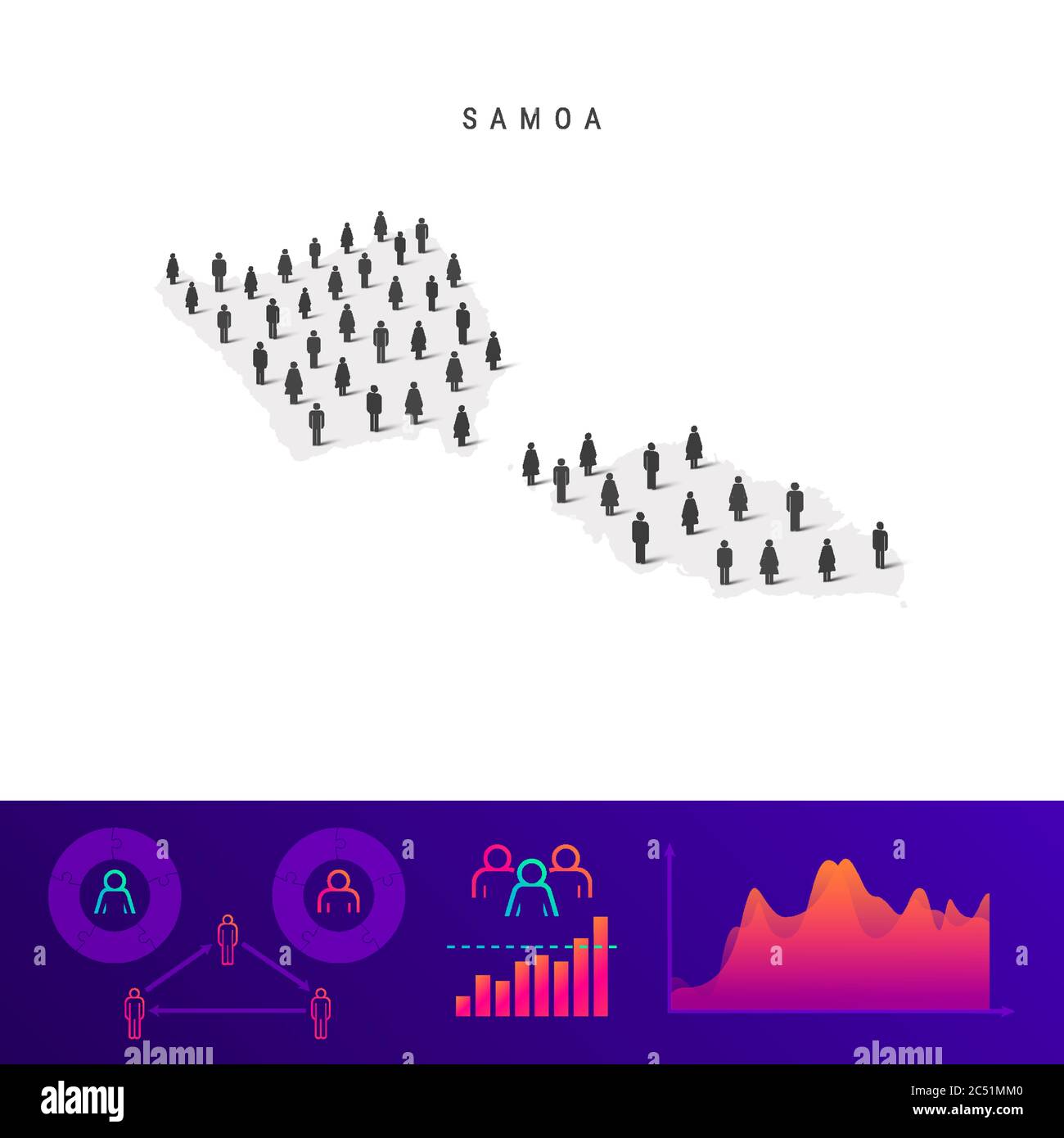 Samoa people map. Detailed vector silhouette. Mixed crowd of men and ...