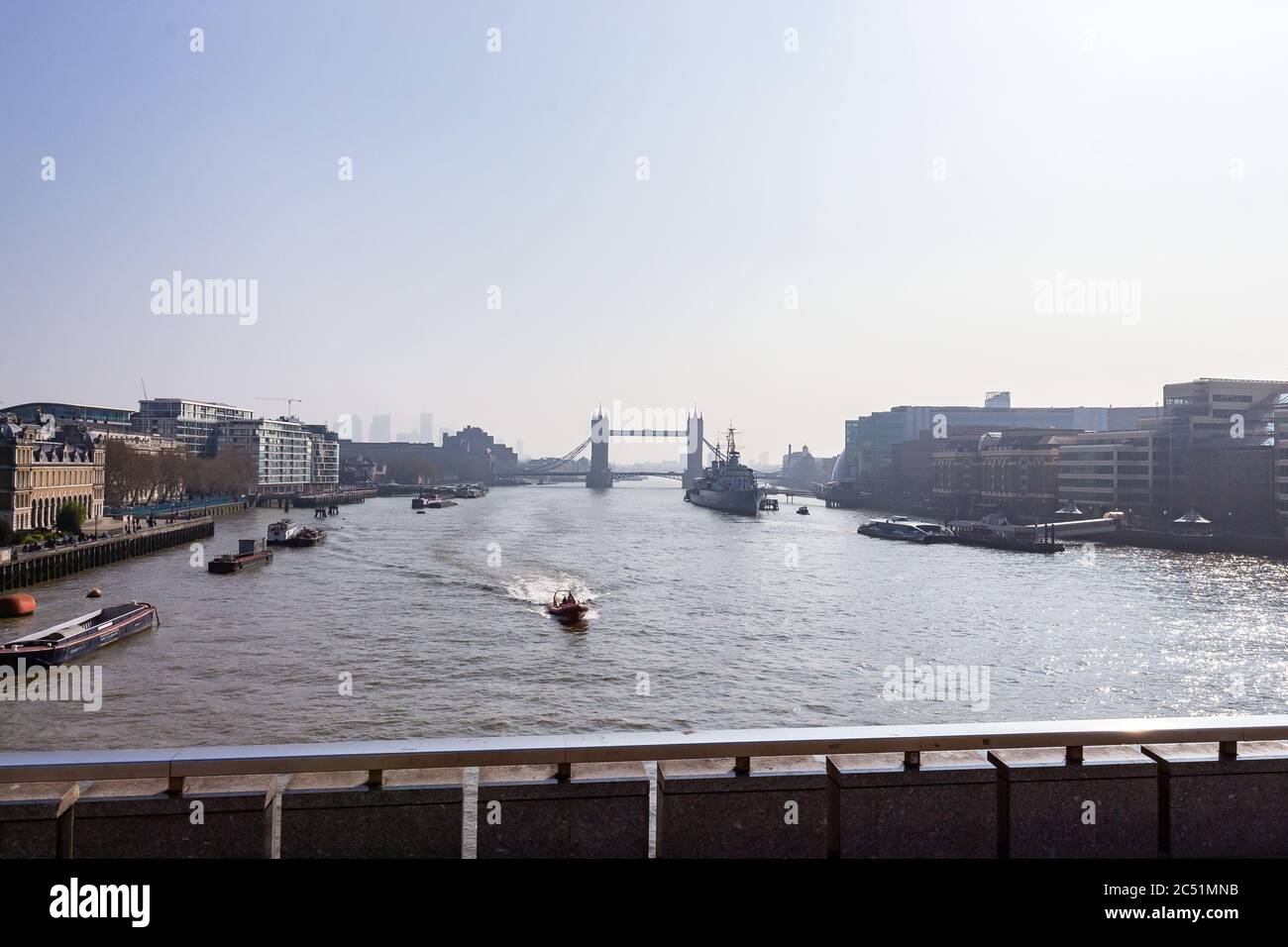 Beautiful view of Tower Bridge, UK with a gray sky background Stock ...