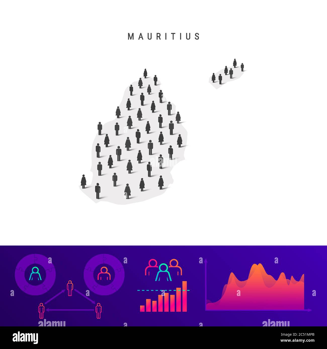 Mauritius people map. Detailed vector silhouette. Mixed crowd of men ...