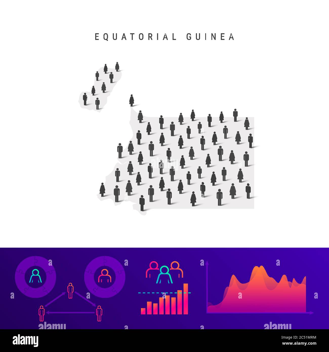 Equatorial Guinea people map. Detailed vector silhouette. Mixed crowd ...