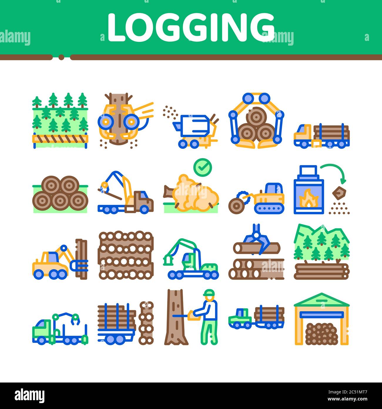 Wood Logging Industry Collection Icons Set Vector Stock Vector Image ...
