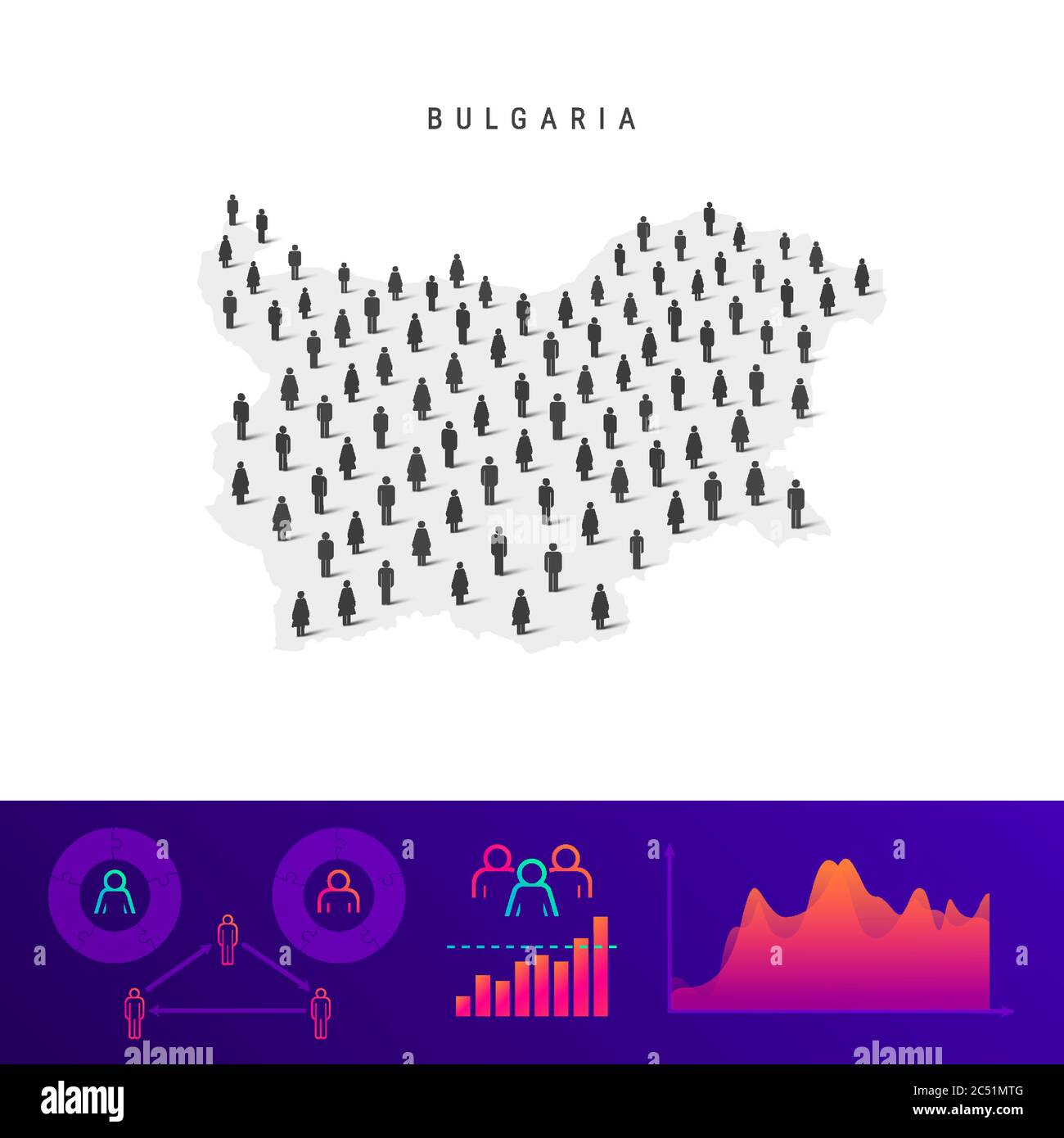 Bulgarian people map. Detailed vector silhouette. Mixed crowd of men ...