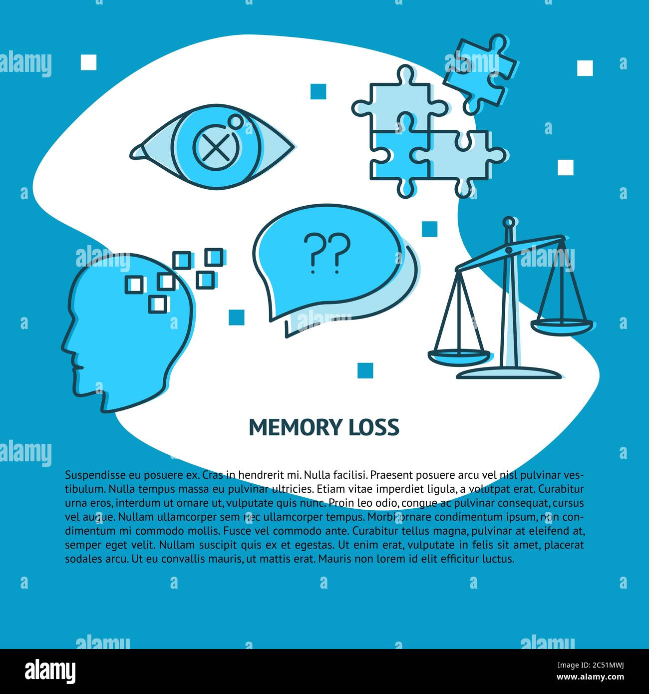 Memory loss concept banner or poster template in line style with place ...