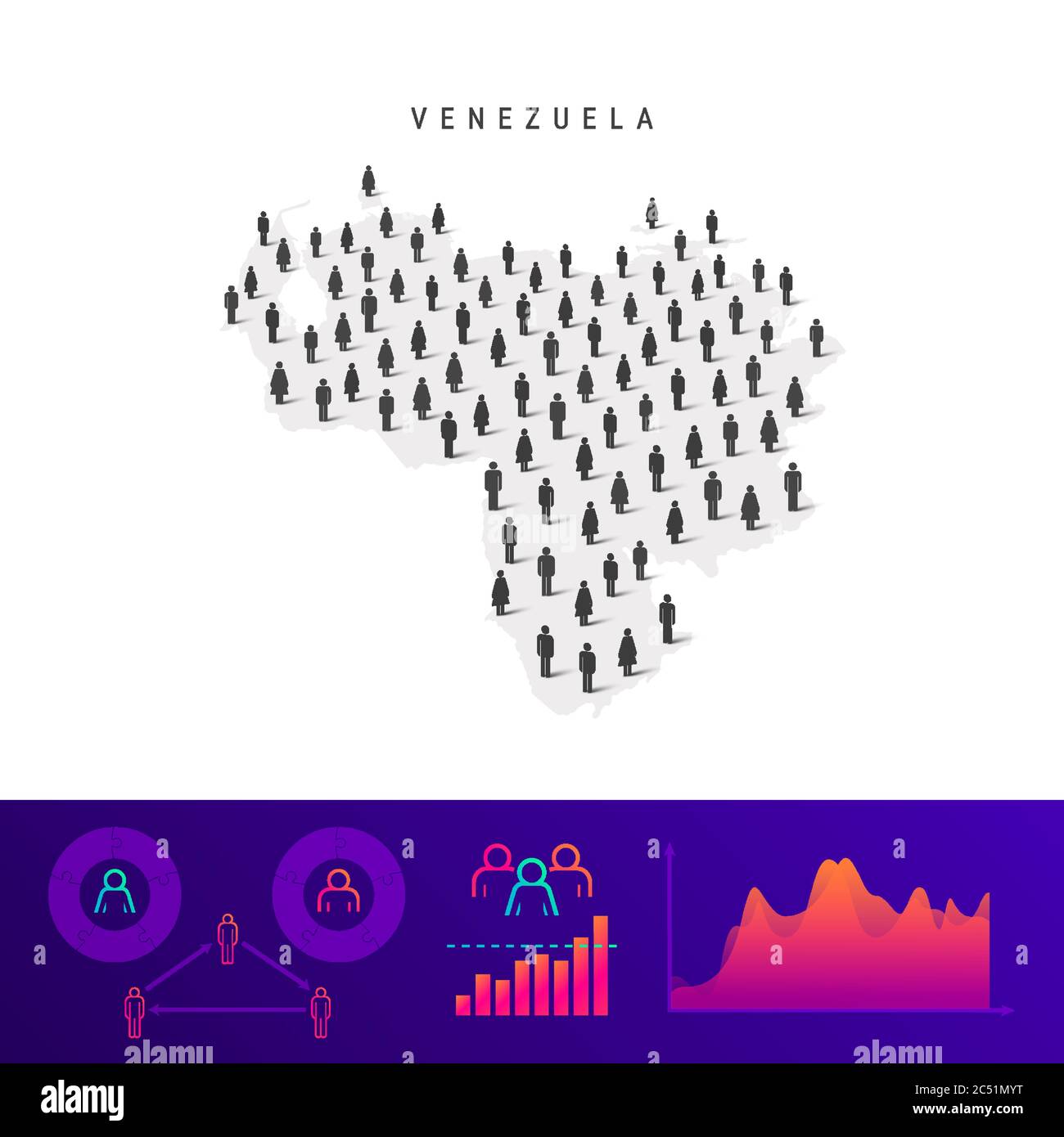 Venezuela people map. Detailed vector silhouette. Mixed crowd of men ...