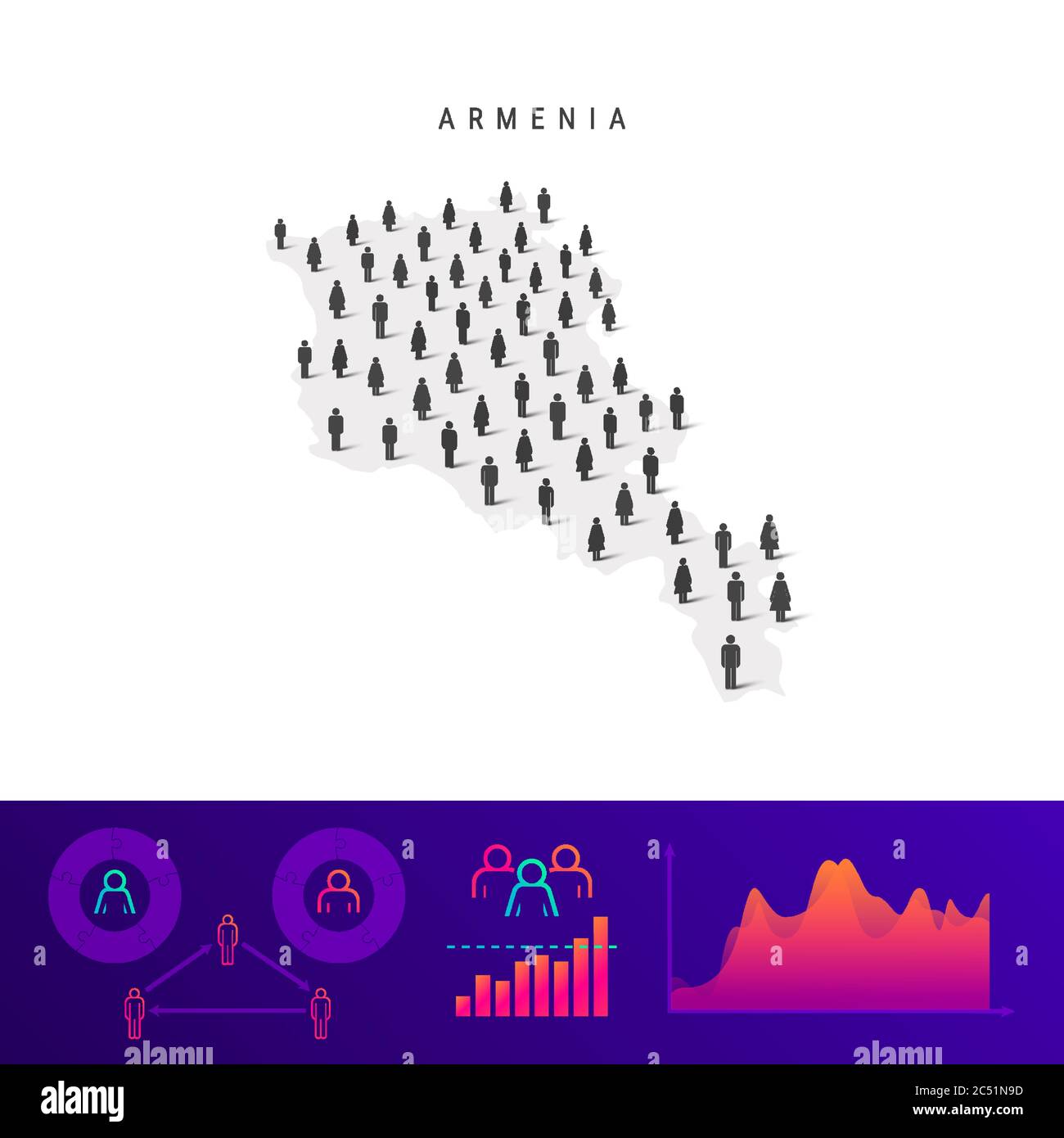Armenia people map. Detailed vector silhouette. Mixed crowd of men and ...
