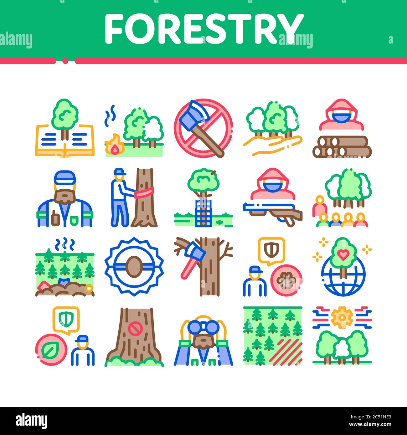 Forestry Lumberjack Collection Icons Set Vector Stock Vector Image ...