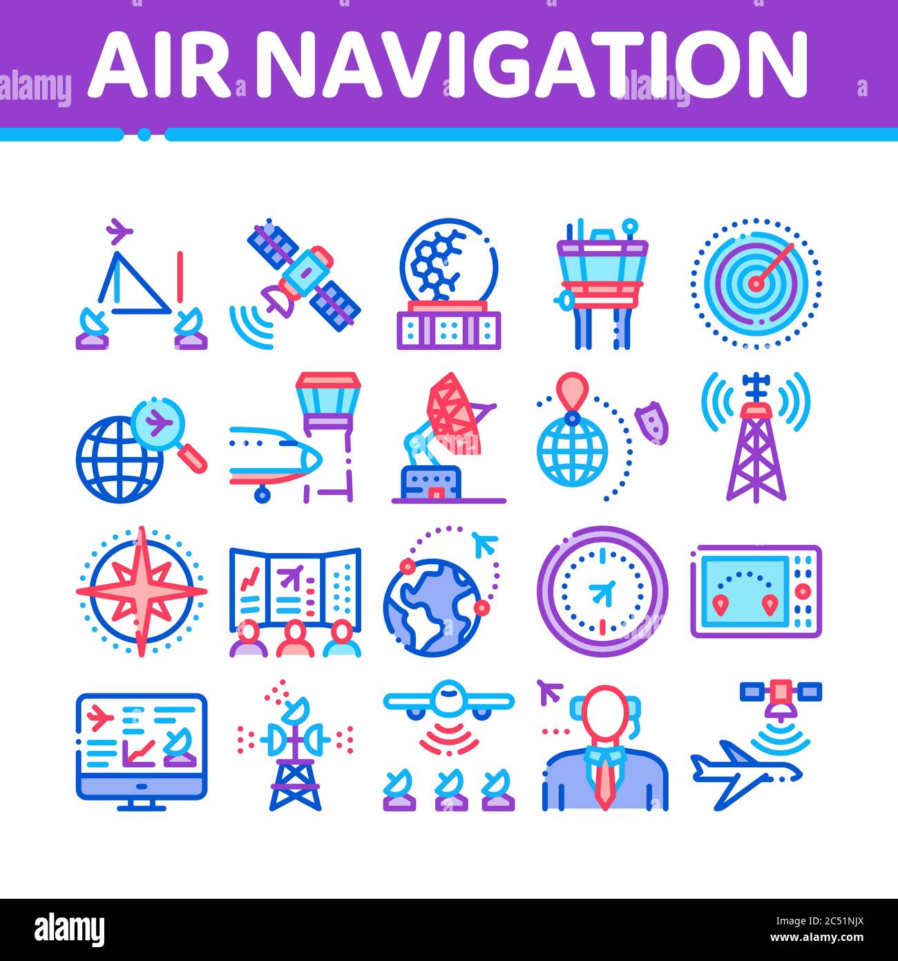 Air Navigation Tool Collection Icons Set Vector Stock Vector Image ...