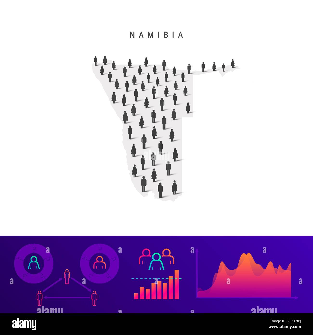 Namibia people map. Detailed vector silhouette. Mixed crowd of men and ...