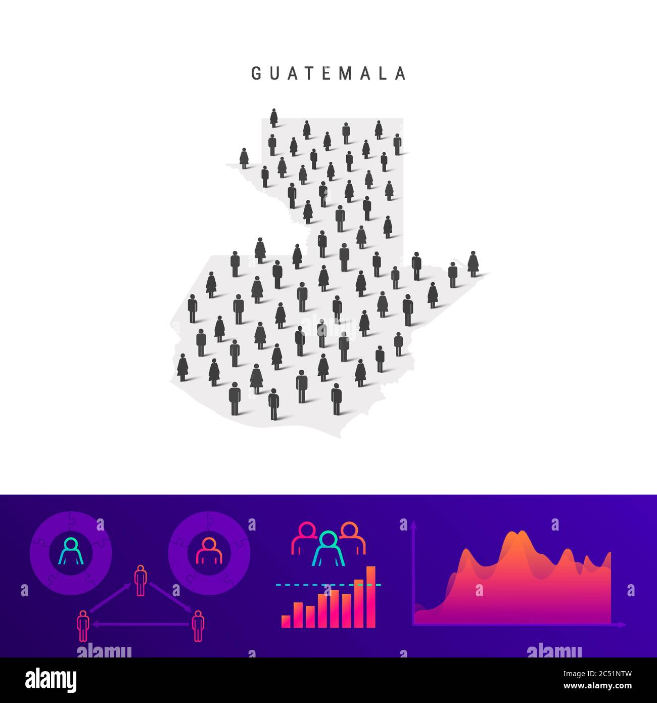 Guatemala people map. Detailed vector silhouette. Mixed crowd of men ...