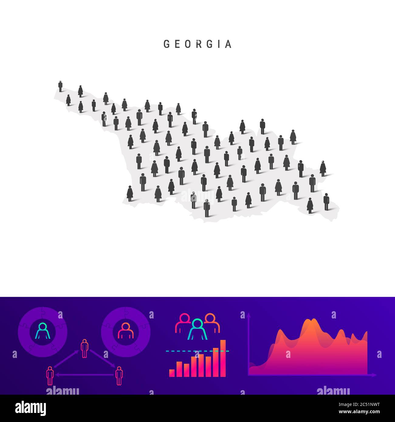 Georgia people map. Detailed vector silhouette. Mixed crowd of men and ...
