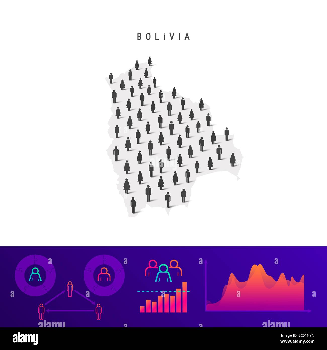 Bolivia people map. Detailed vector silhouette. Mixed crowd of men and ...