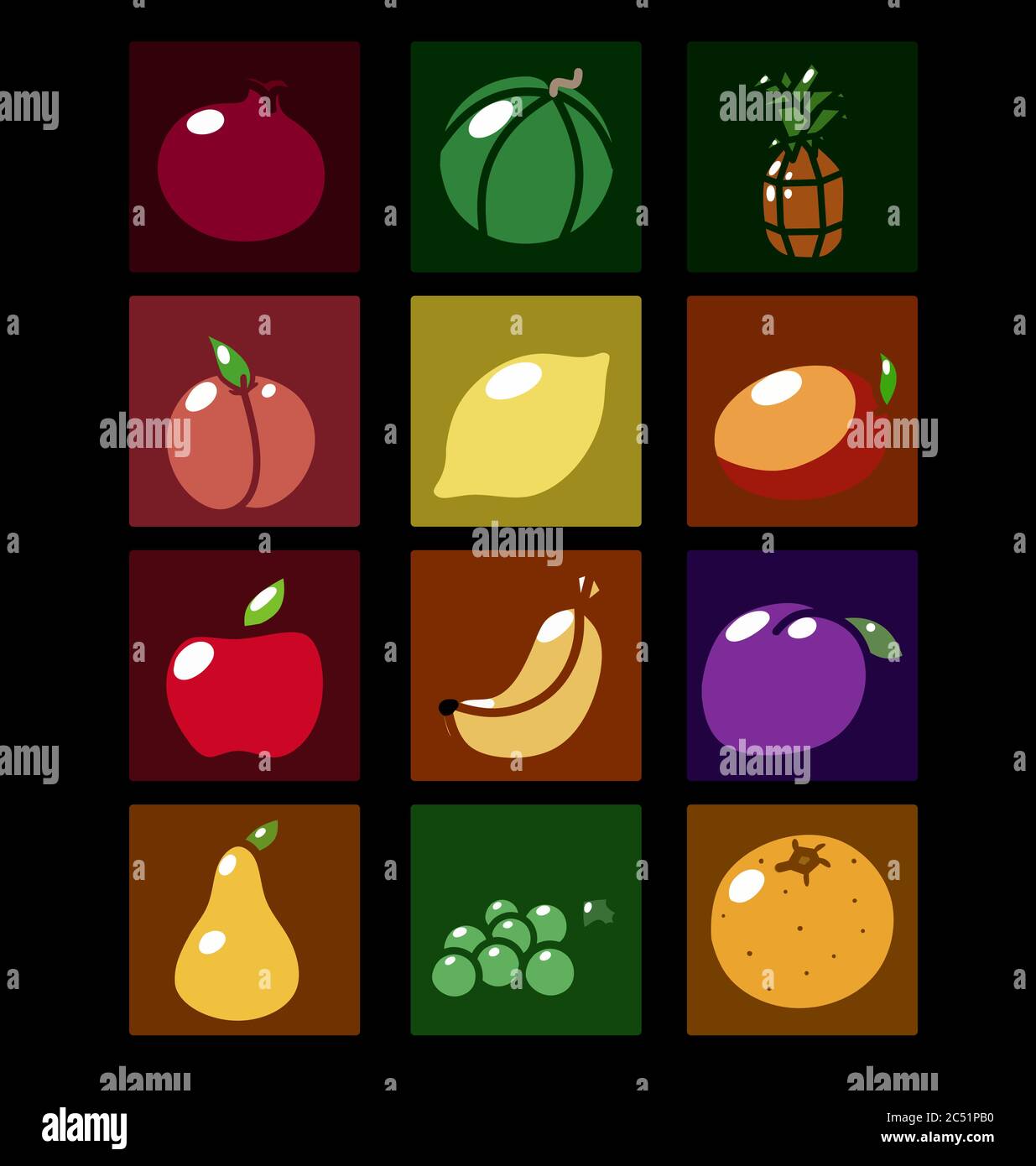Set of simple different cartoon fruits icons Stock Vector Image & Art ...