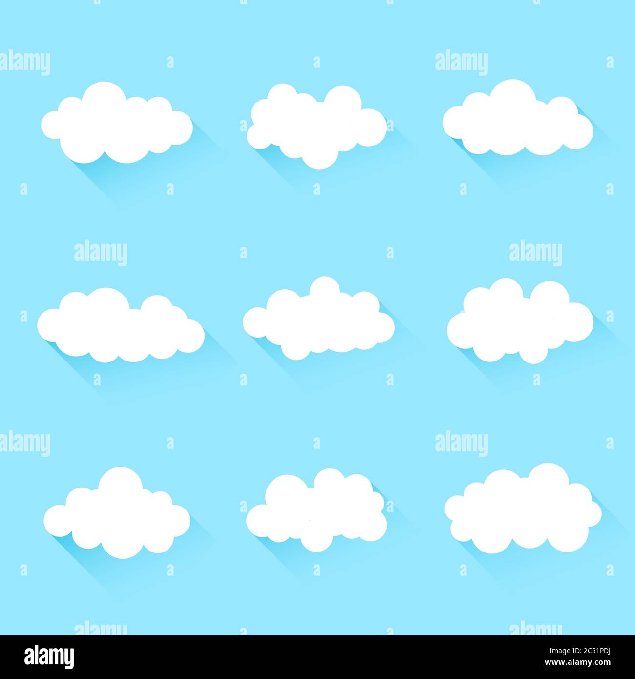White fluff clouds icon set isolated on blue background vector object ...