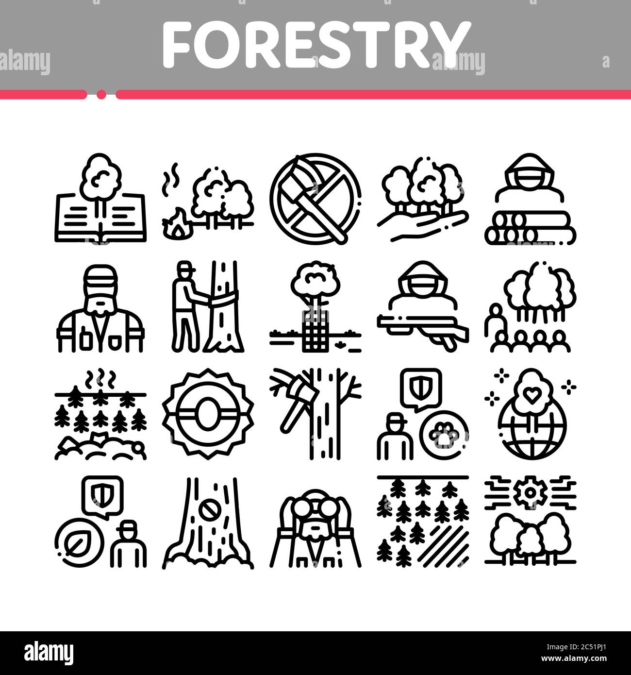Forestry Lumberjack Collection Icons Set Vector Stock Vector Image ...