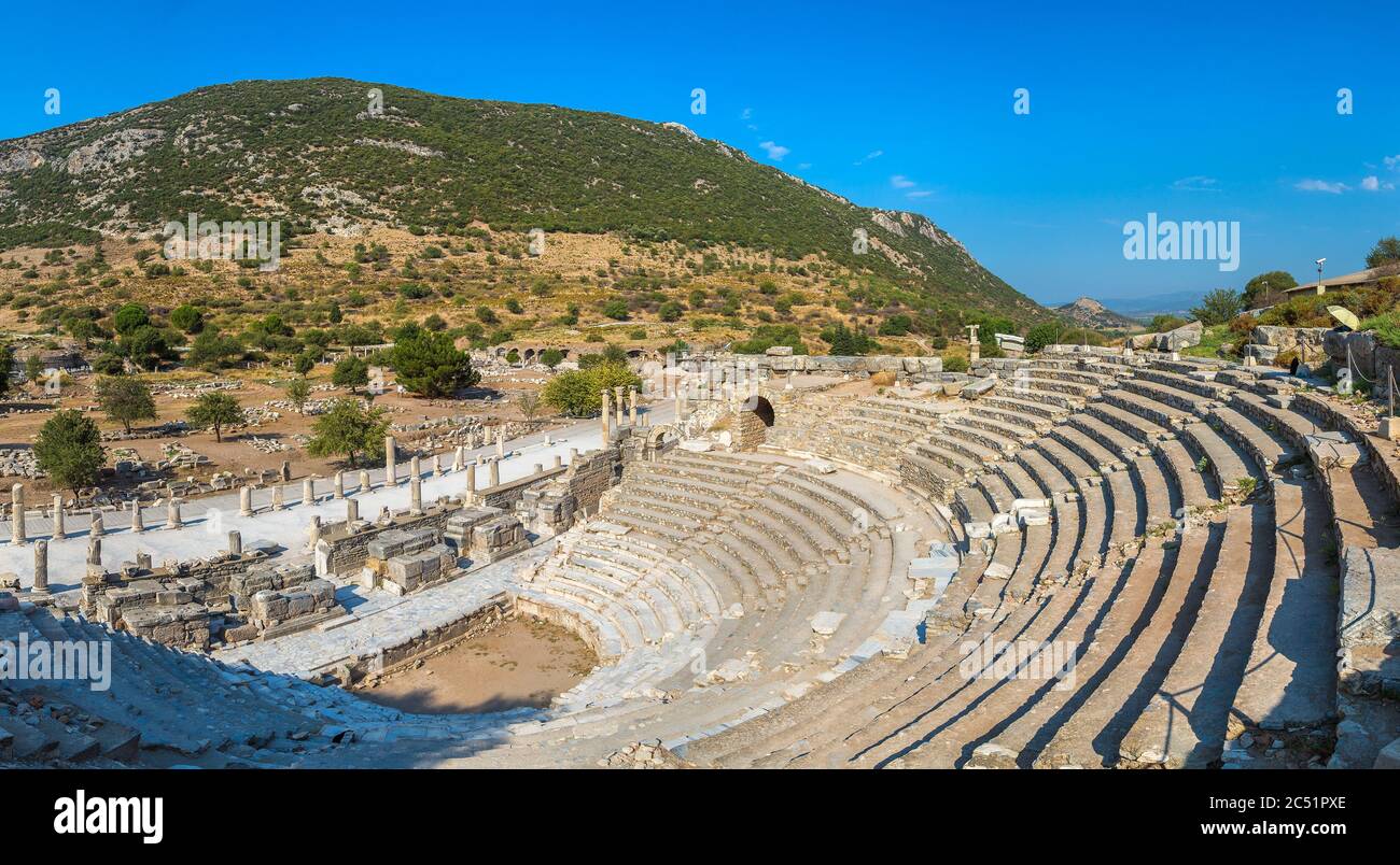 Panorama of Odeon - small theater in ancient city Ephesus, Turkey in a ...