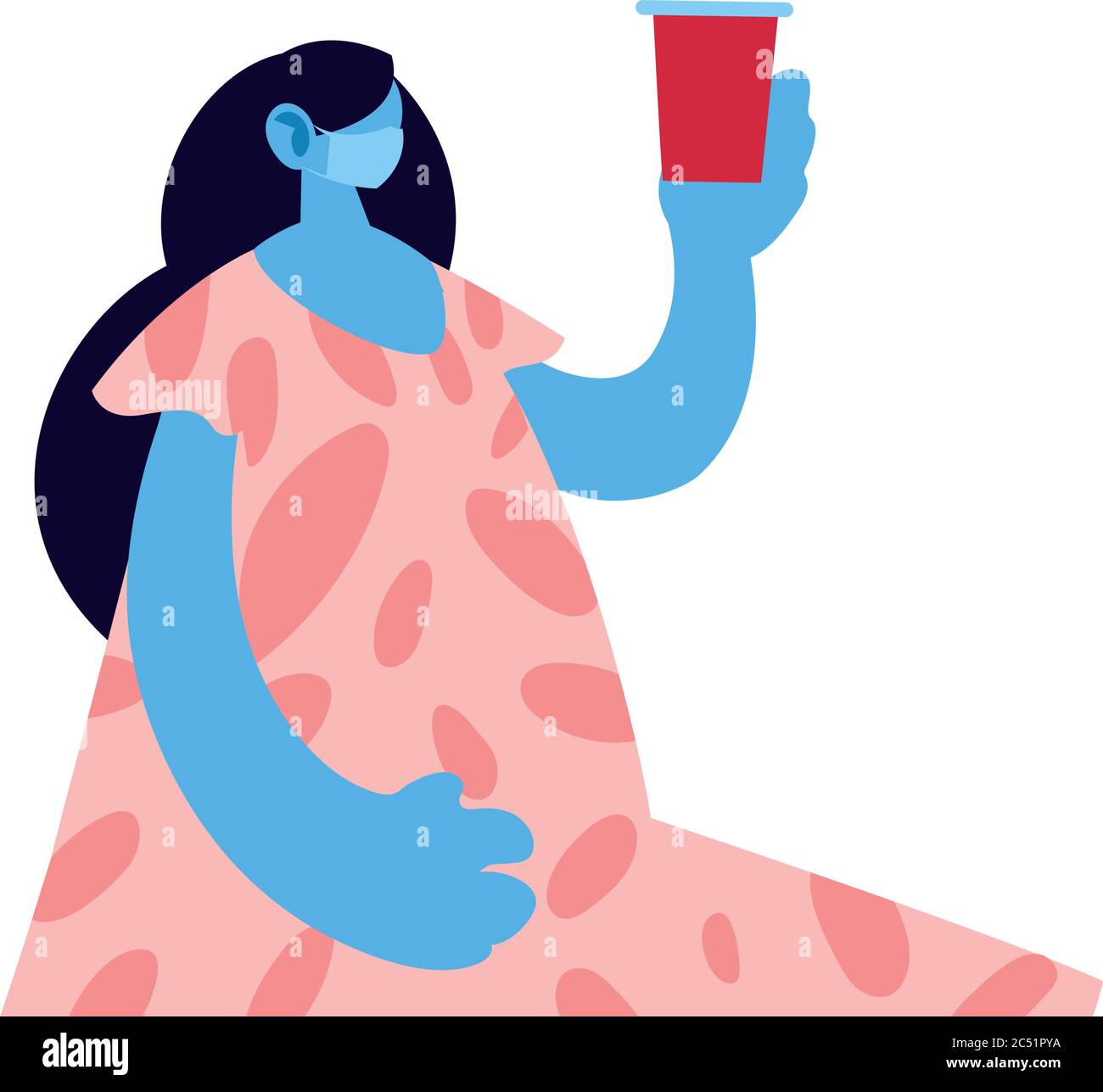 woman with mask walking with objects on vector illustration desing ...