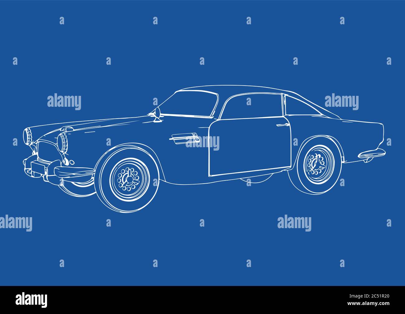 drawing of a retro car on a blue background vector Stock Vector Image ...