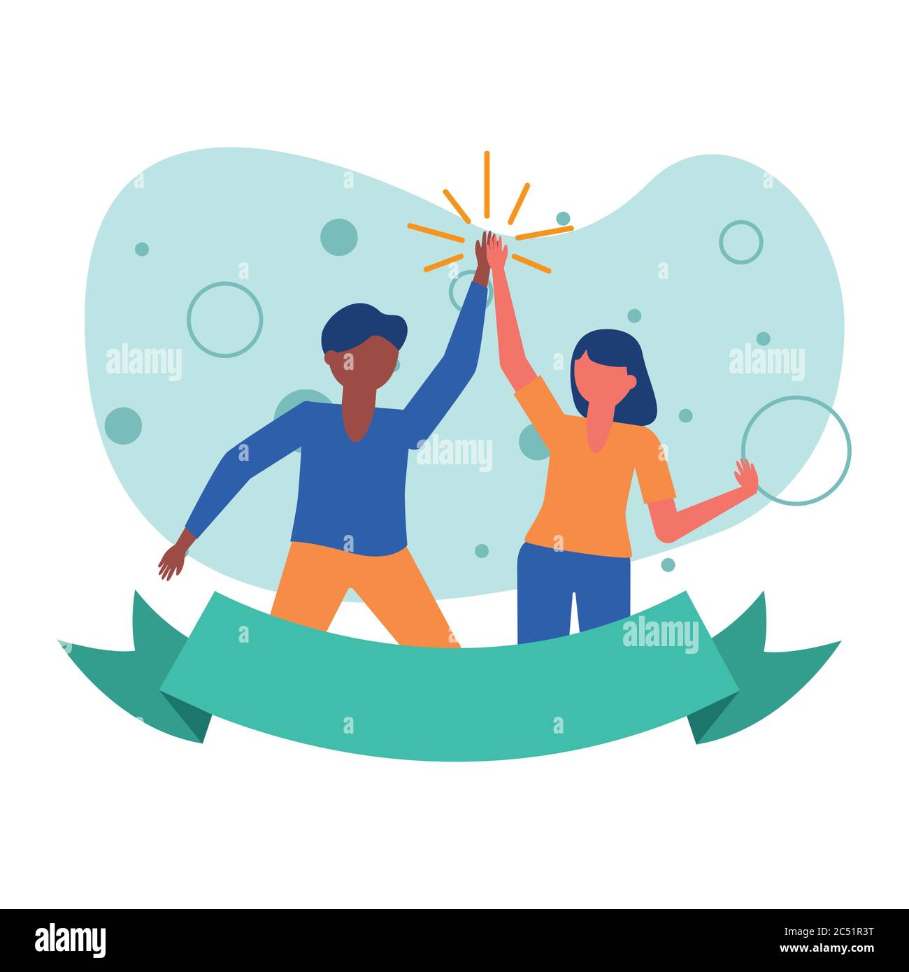 woman and man avatar friends with ribbon design of friendship and love ...