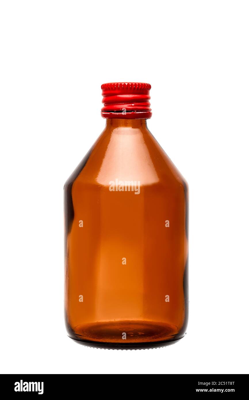 glass bottle with medical alcohol for disinfection of brown color with ...
