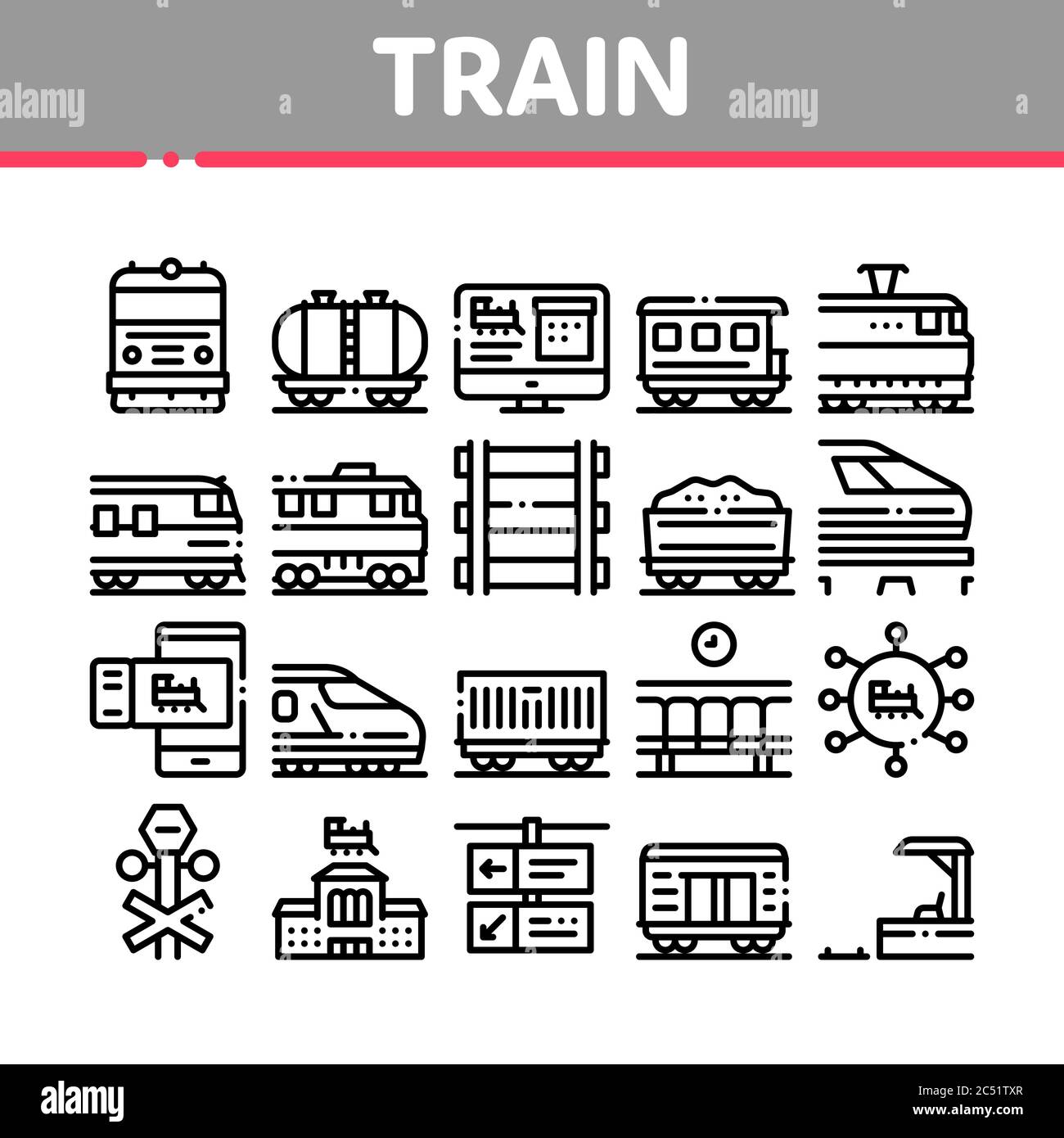 Train Rail Transport Collection Icons Set Vector Stock Vector Image ...