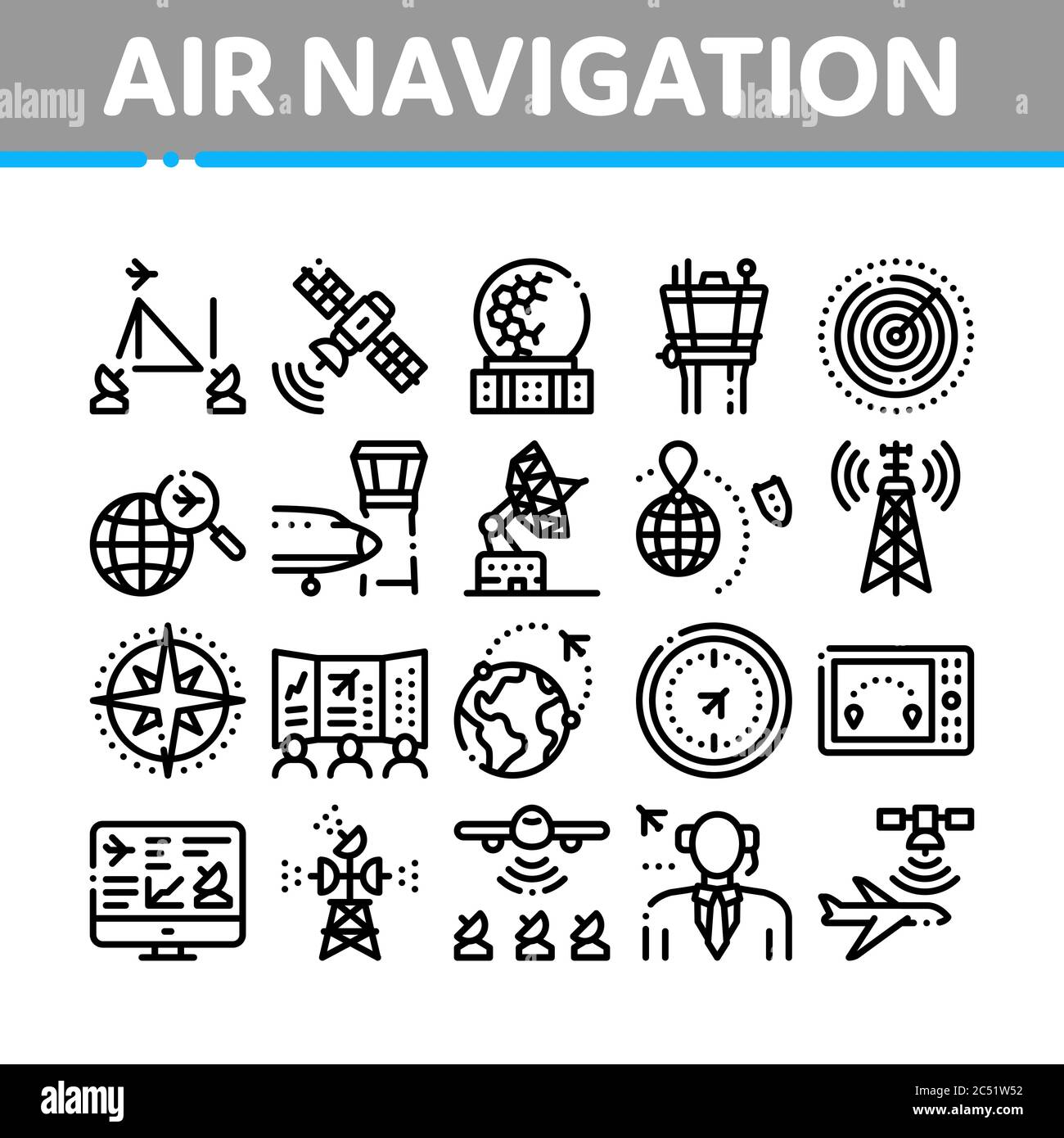 Air Navigation Tool Collection Icons Set Vector Stock Vector Image ...