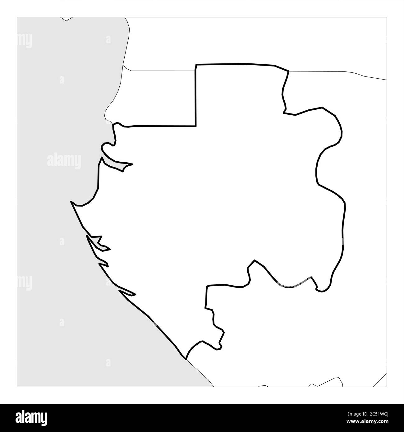 Map of Gabon black thick outline highlighted with neighbor countries ...
