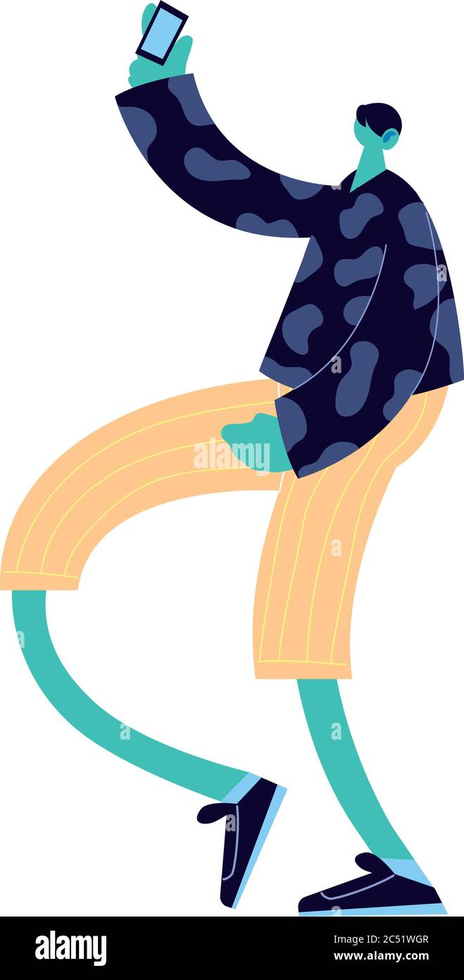 man with mask walking with objects on vector illustration desing Stock ...