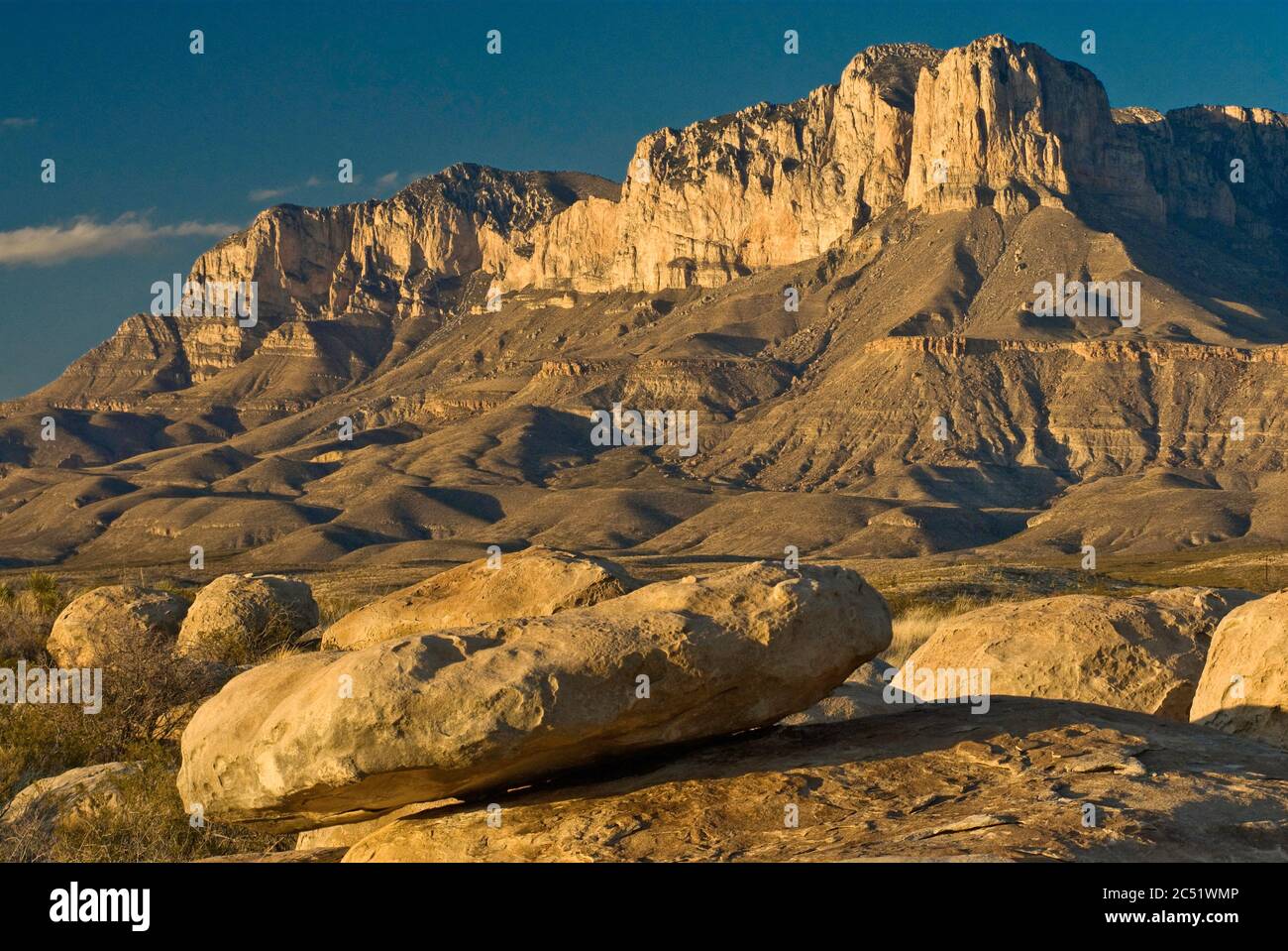 Limestone boulders, western escarpment of Guadalupe Mountains ...
