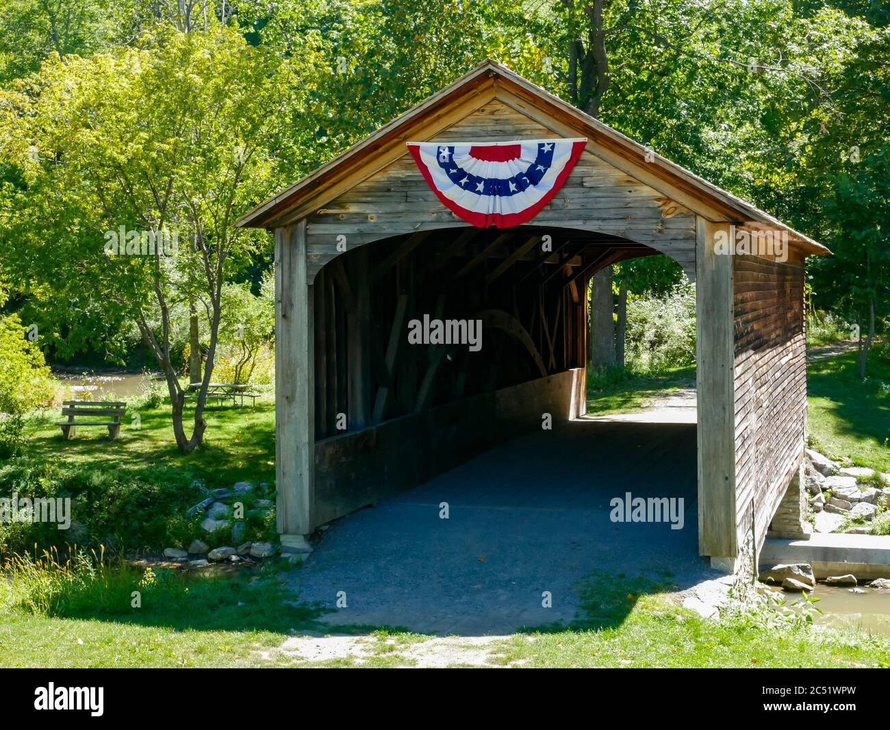 Hyde Hall Bridge historic 1825 old wooden covered bridge, Glimmerglass ...