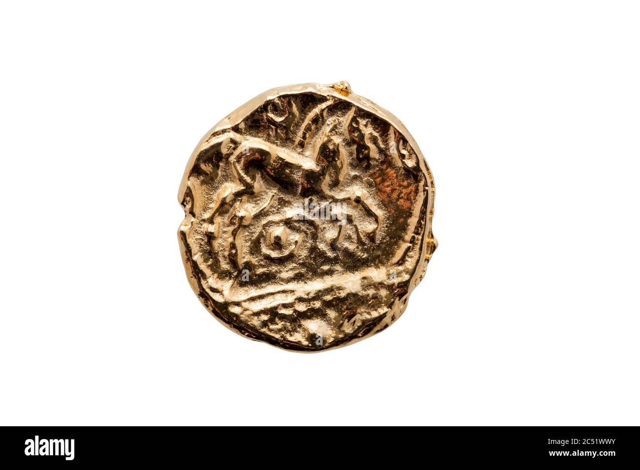 Gold Stater coin of Catuvellauni BC45-20 replica reverse side showing a ...