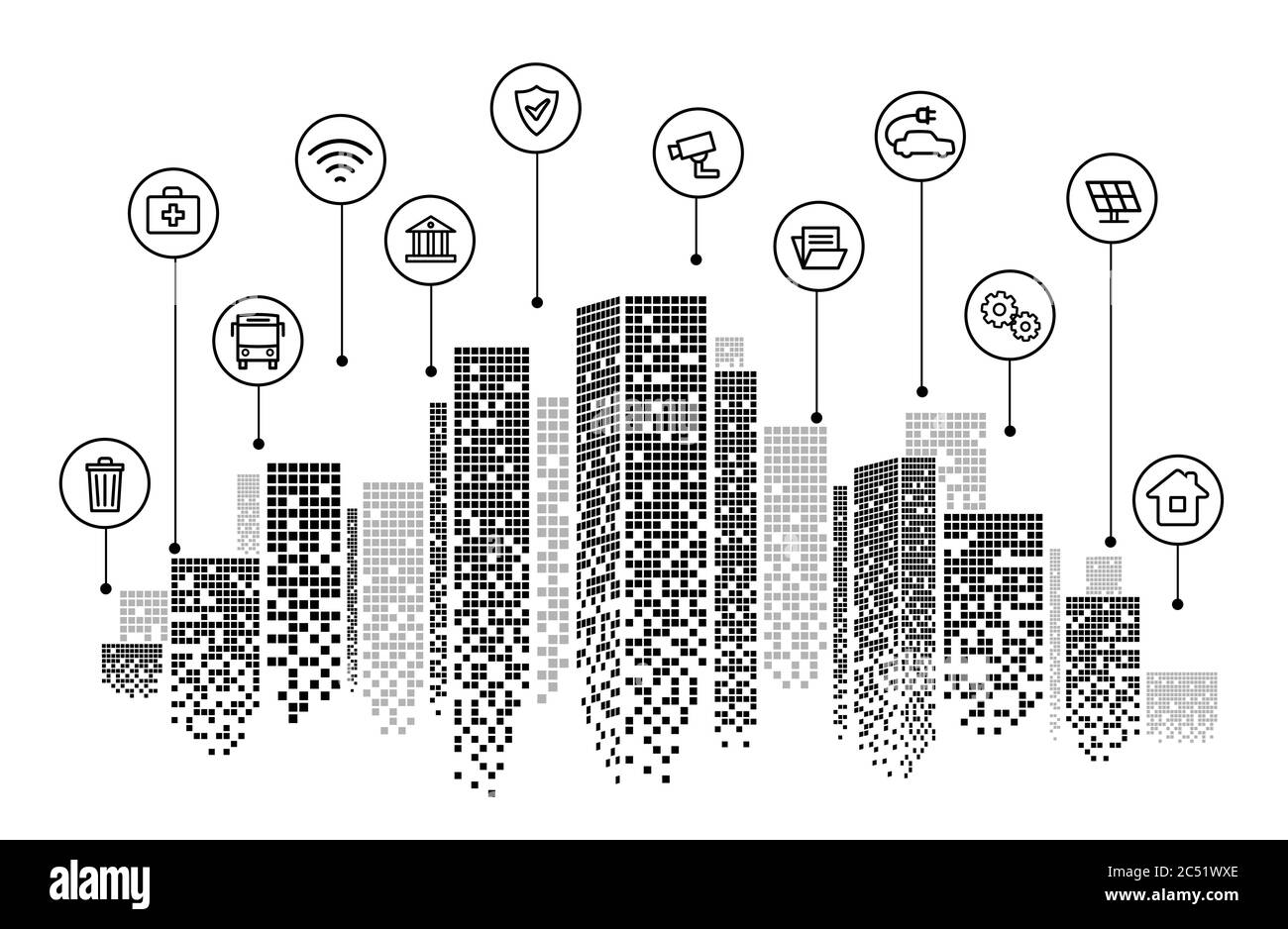 City skyline background with skyscrapers and infographics, vector ...