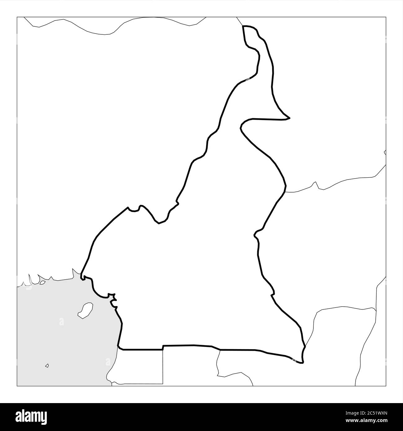 Map Of Cameroon Black Thick Outline Highlighted With Neighbor Countries