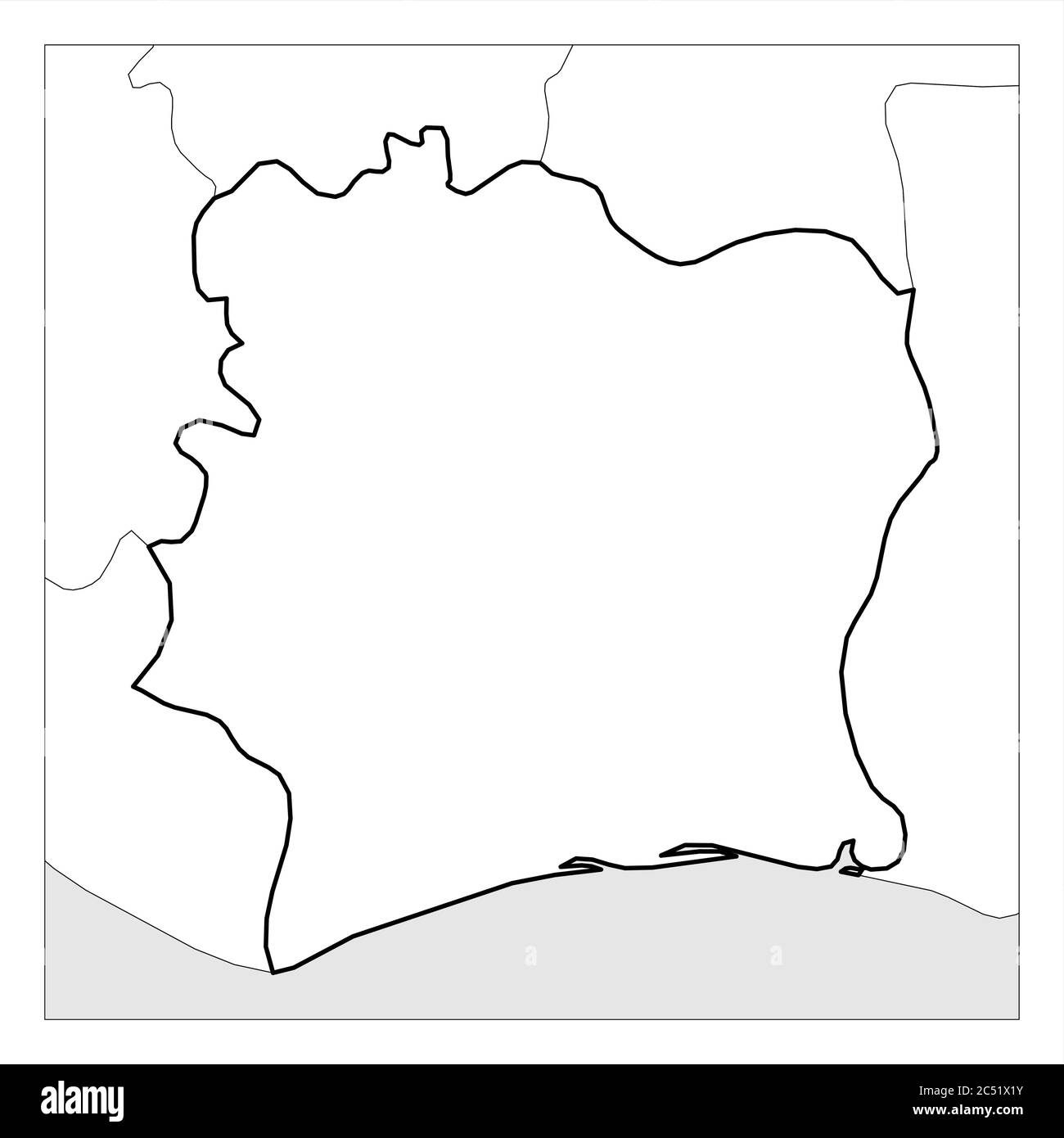 Map Of Ivory Coast Black Thick Outline Highlighted With Neighbor