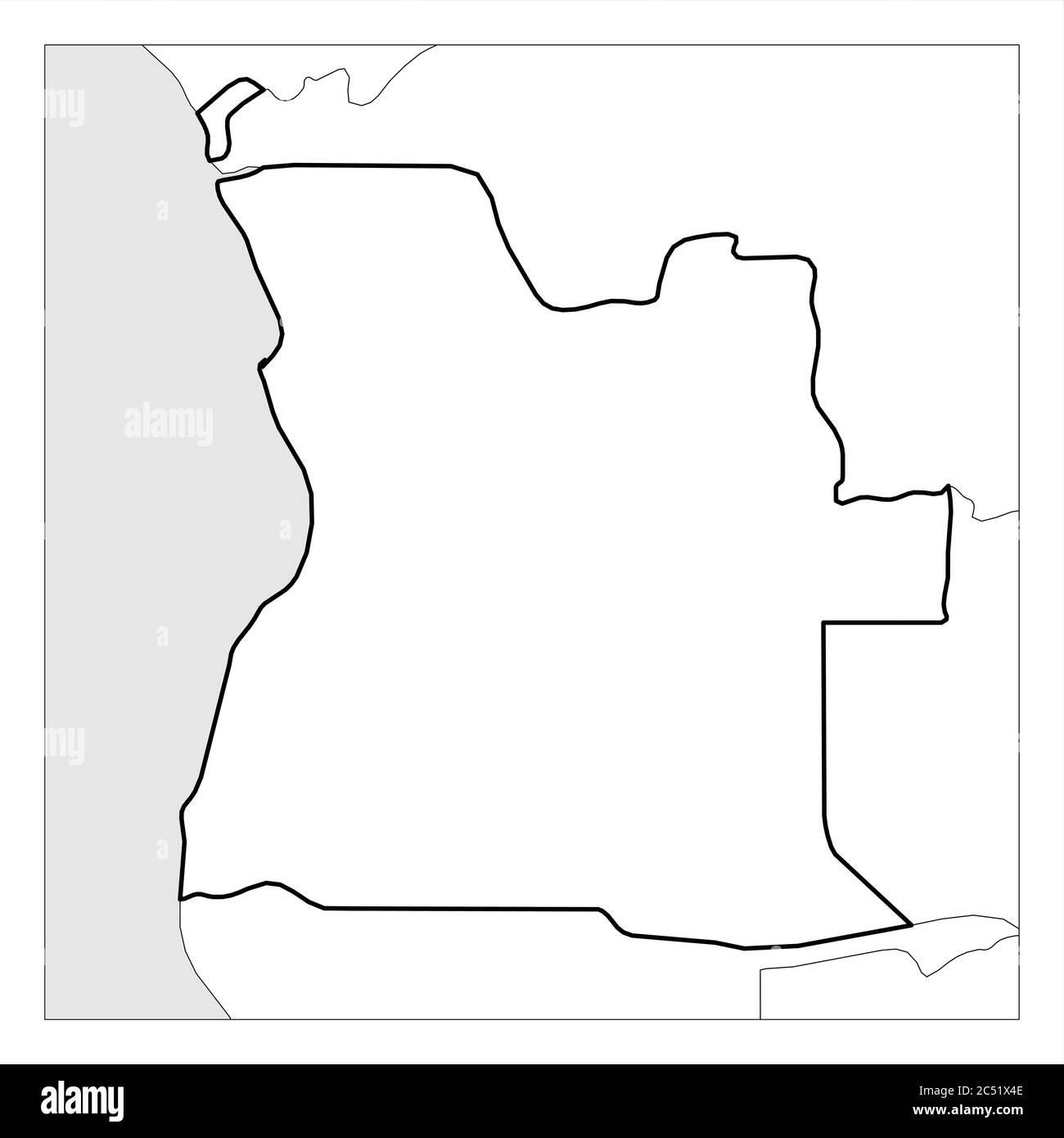 Map of Angola black thick outline highlighted with neighbor countries ...