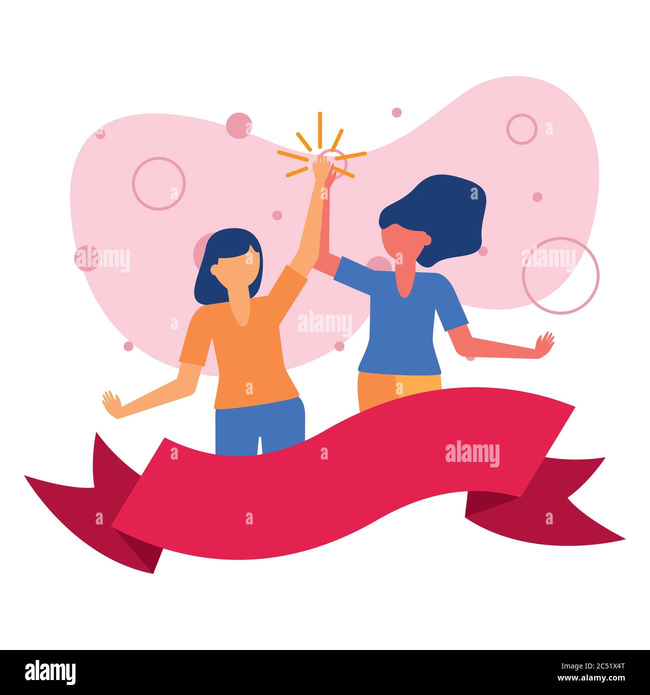 women avatars friends with ribbon design of friendship and love theme ...