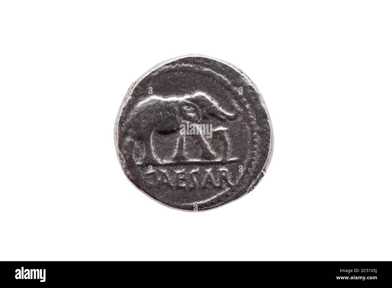 Silver Roman denarius coin replica of Roman emperor Julius Caesar ...