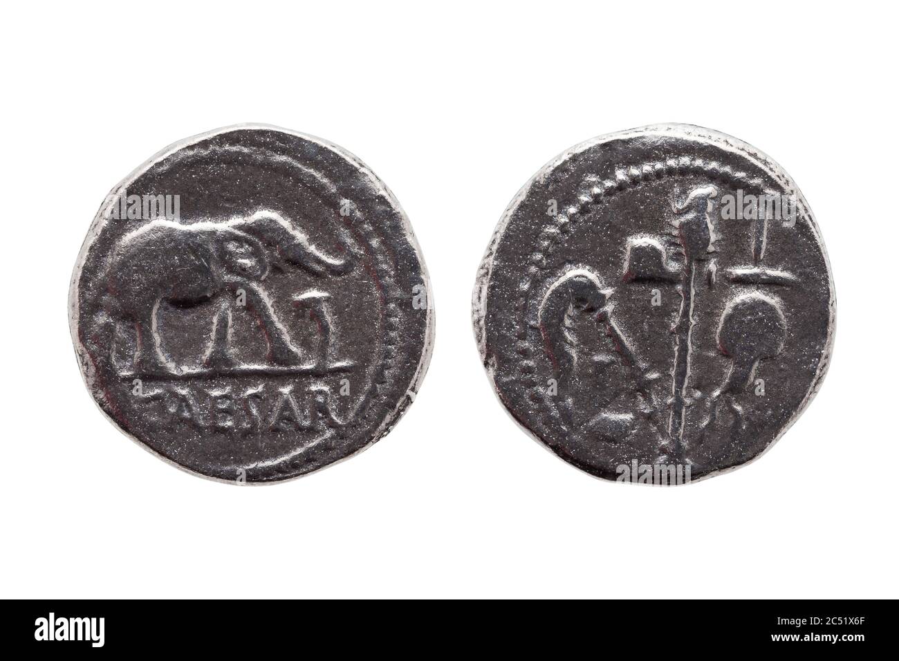 Silver Roman denarius coin replica of Roman emperor Julius Caesar ...