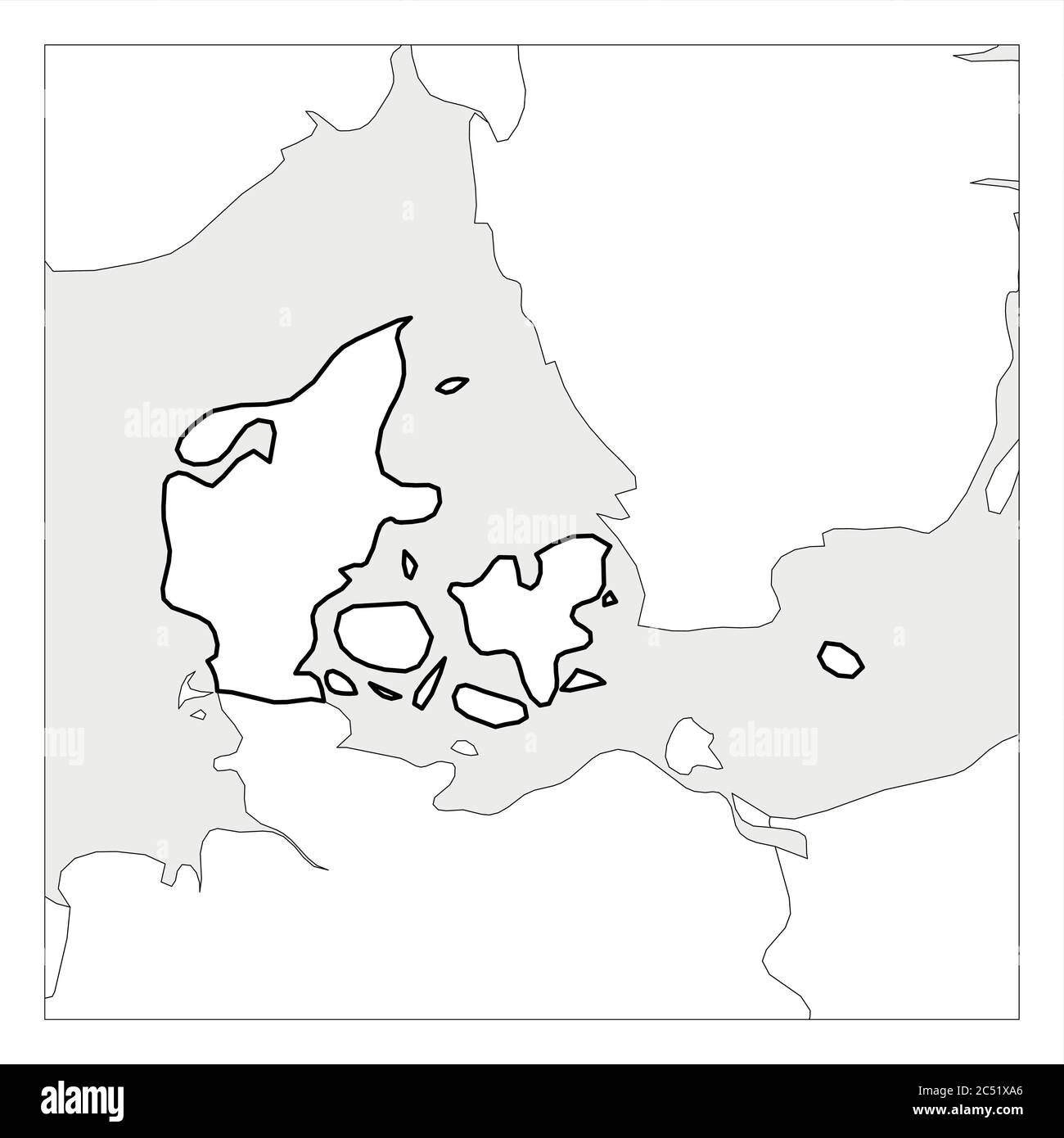 Map of Denmark black thick outline highlighted with neighbor countries ...