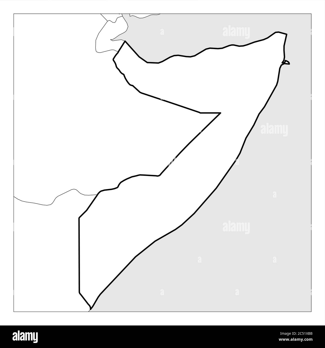 Map of Somalia black thick outline highlighted with neighbor countries ...