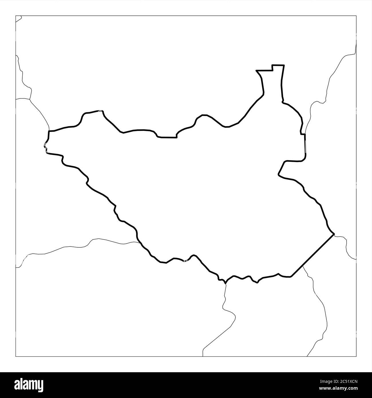 Map of South Sudan black thick outline highlighted with neighbor ...