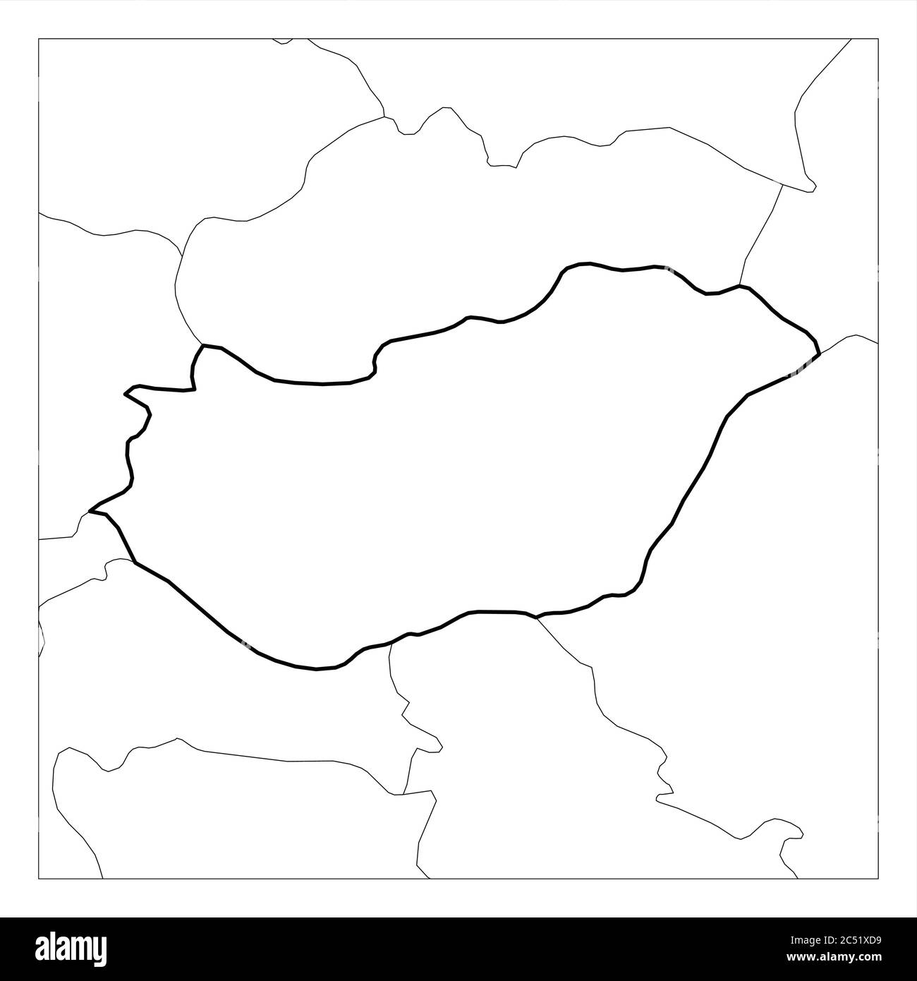 Map of Hungary black thick outline highlighted with neighbor countries ...